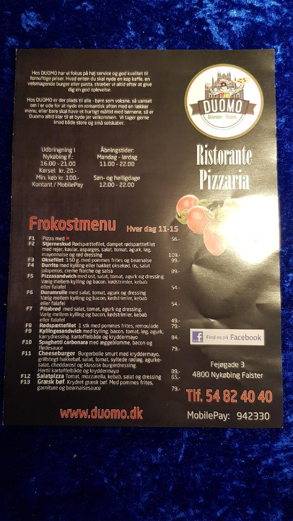 Menu at Duomo Ristorante restaurant, Nykøbing Falster