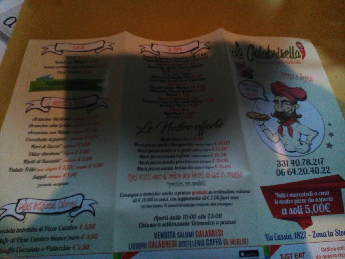 Menu au La Calabrisella restaurant, Rome, Via Cassia