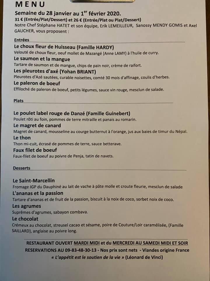 Menu au Restaurant "Moris" Vendôme, Vendôme