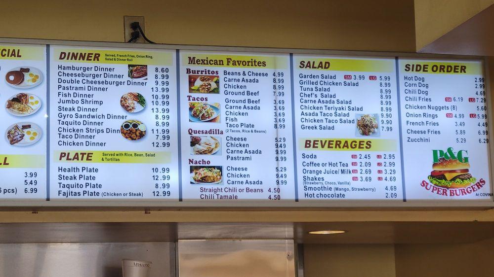 Menu at P & G Super Burger restaurant, Covina