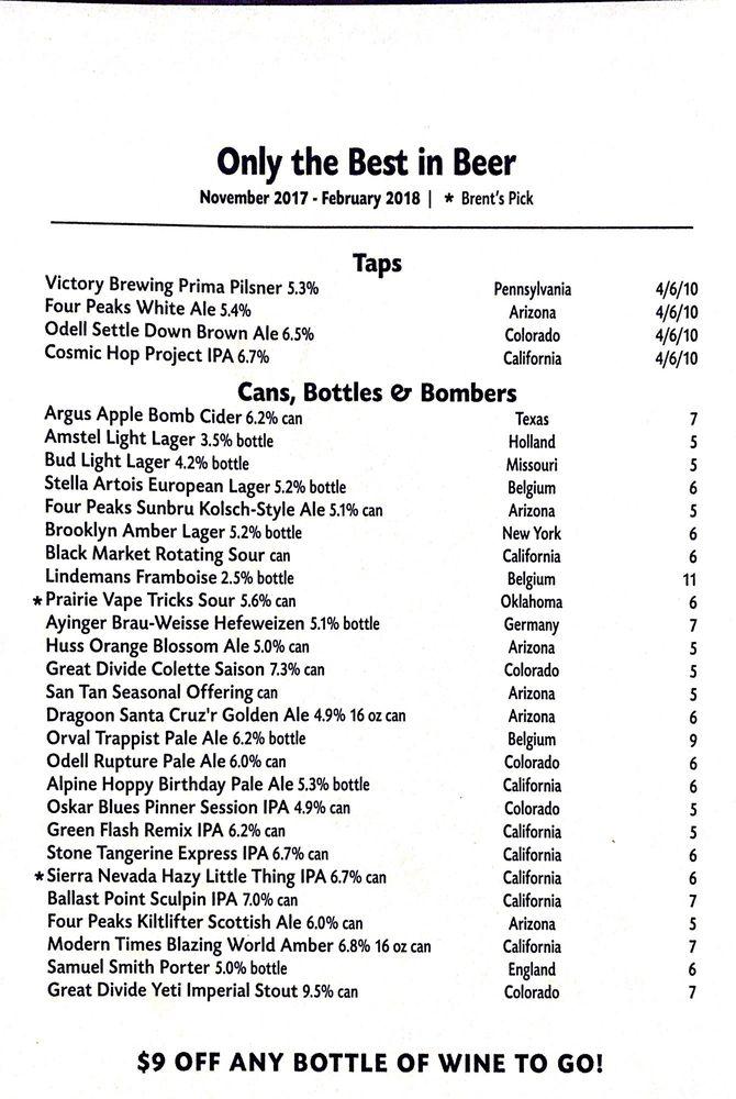 Menu at Postino Central pub & bar, Phoenix, N Central Ave
