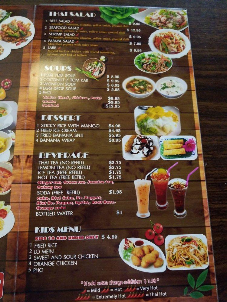 Menu at Thai Ginger restaurant, Lowell