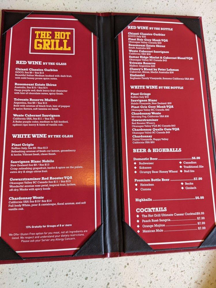 Menu at The Hot Grill restaurant, St. Albert
