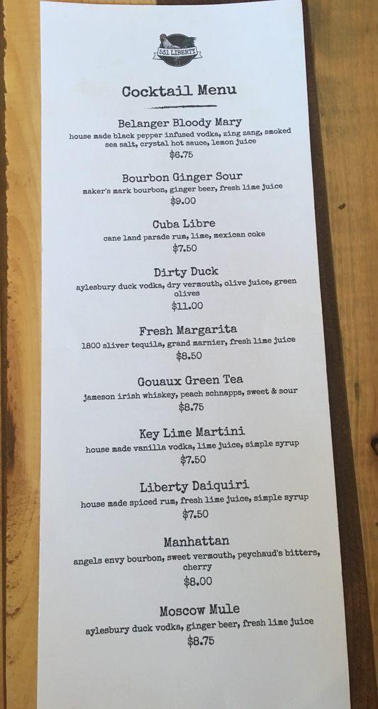 Menu at 531 Liberty Cafe, Houma