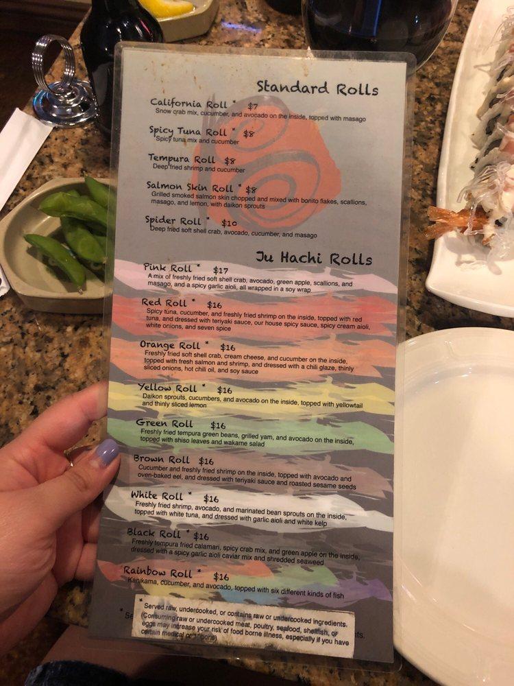 Menu at Ju Hachi restaurant, Sacramento