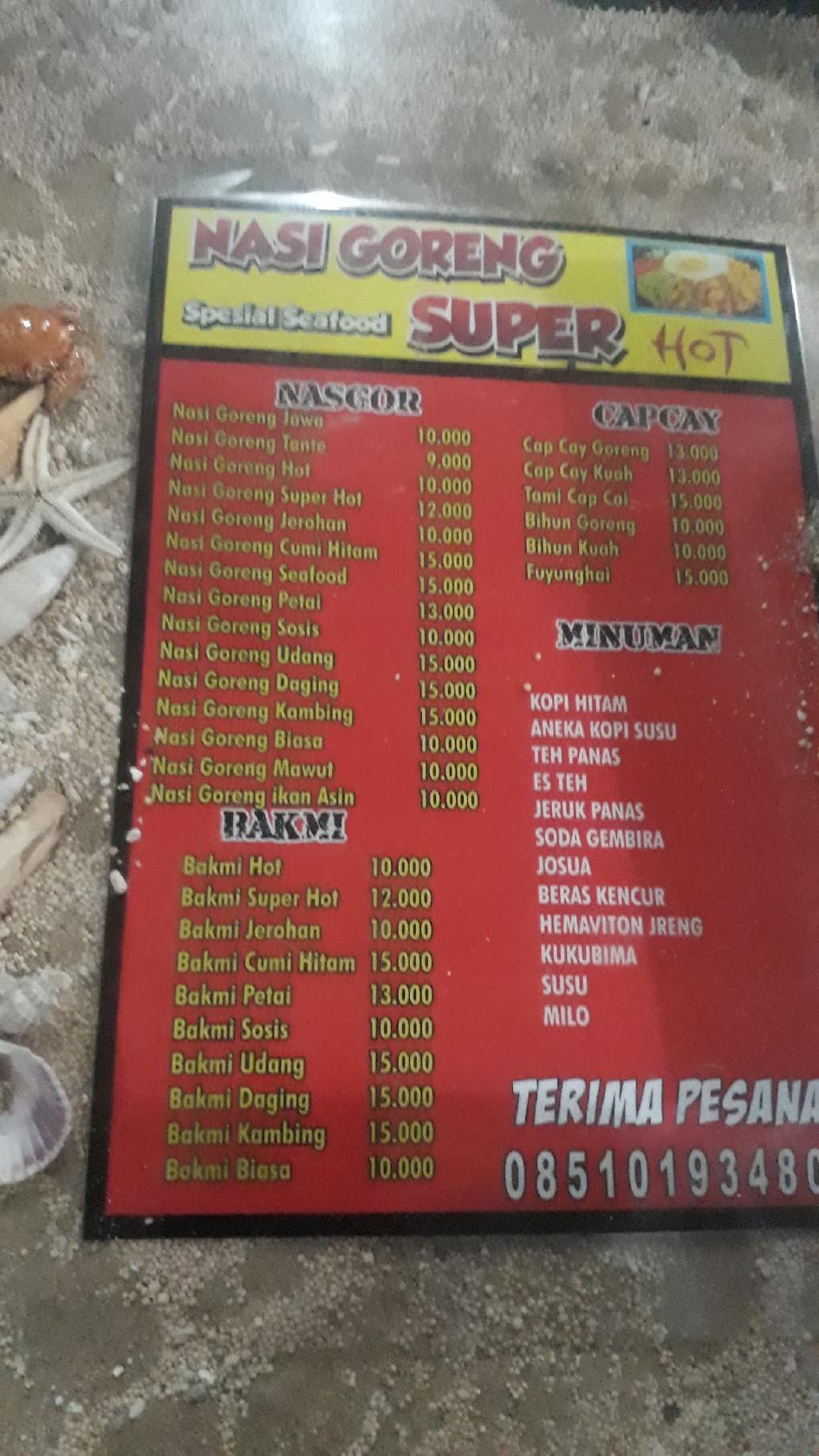Menu at Nasi Goreng Super Hot restaurant, Malang