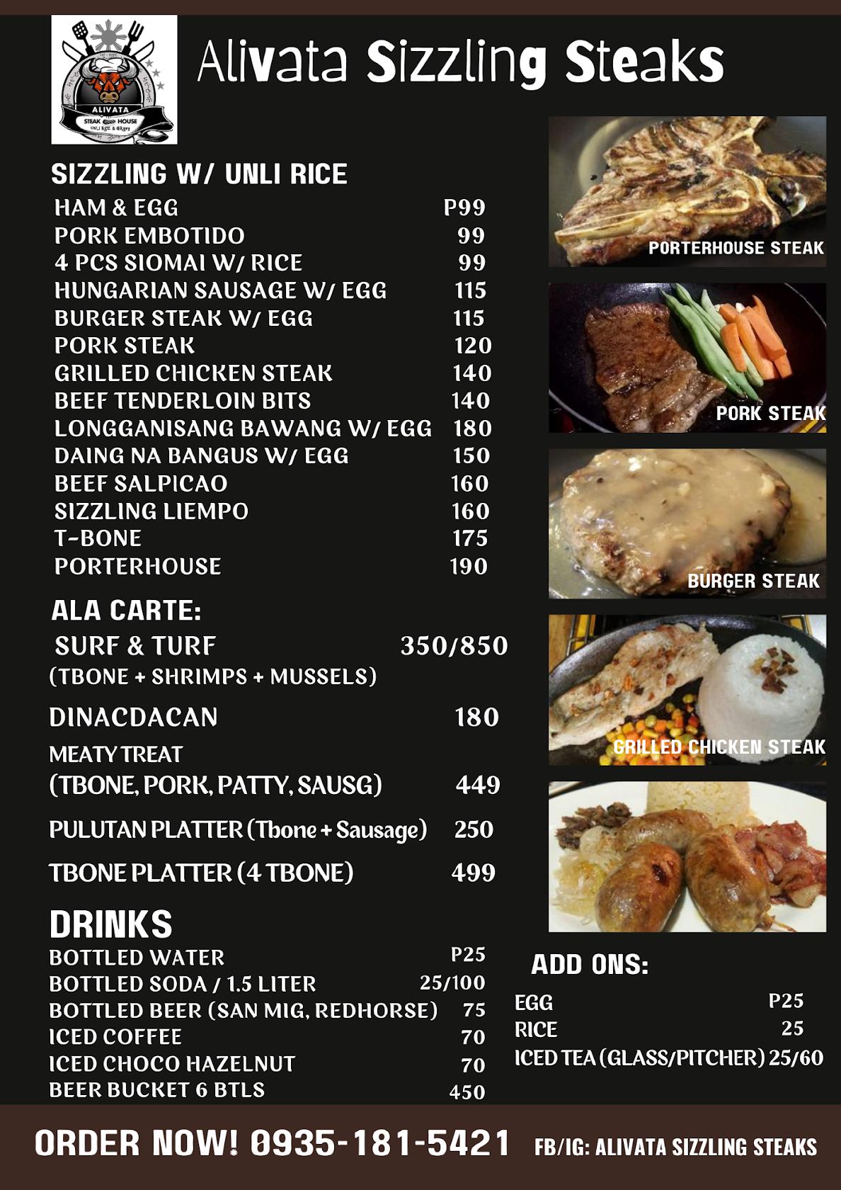 Menu at Alivata Sizzling Steaks restaurant, Quezon City