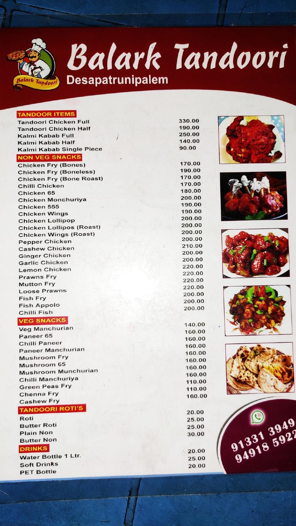 Menu at BALARK TANDOORI, Visakhapatnam, DESPATHRUNIPALEM