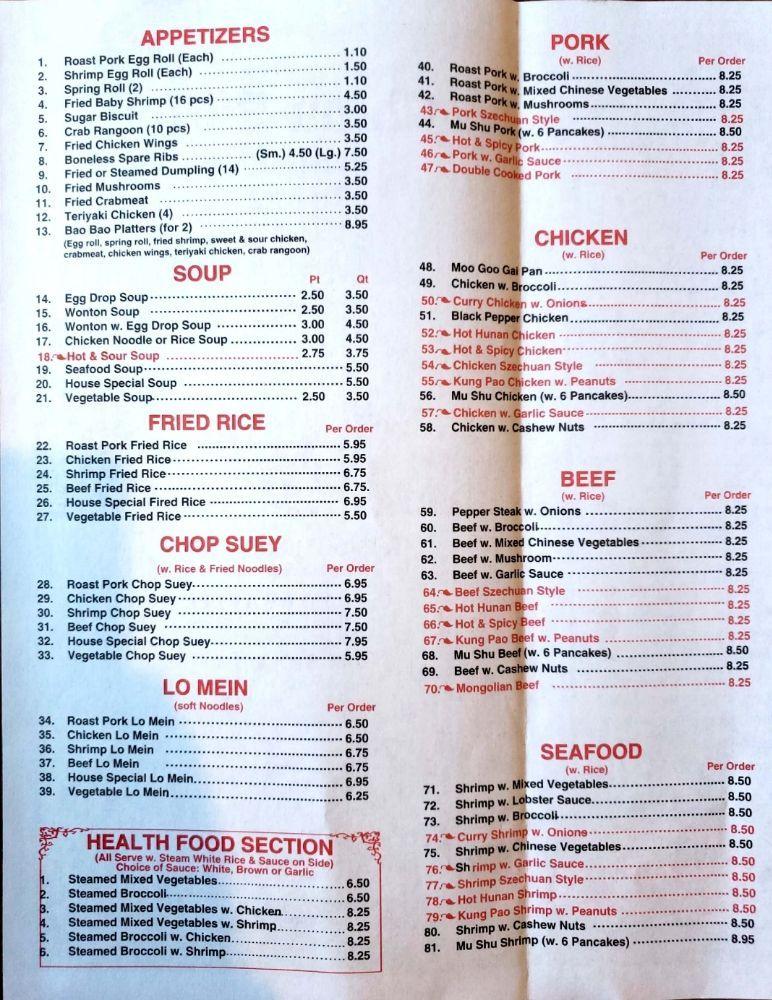 Menu at China Buffet restaurant, Beebe