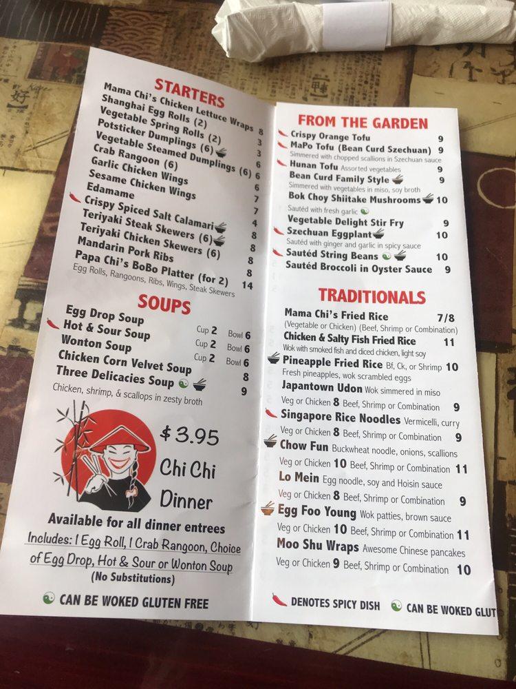 Menu at Chi's Chinese Cuisine restaurant, Little Rock
