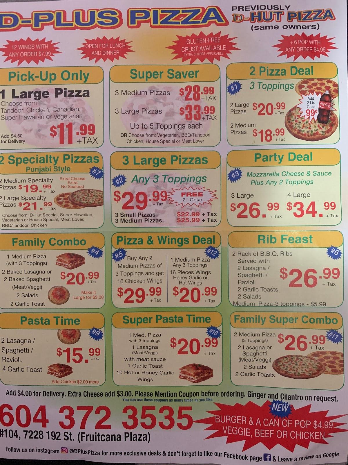 Menu at D-Plus Pizza Cloverdale Surrey Langley restaurant, Surrey, 192 ...