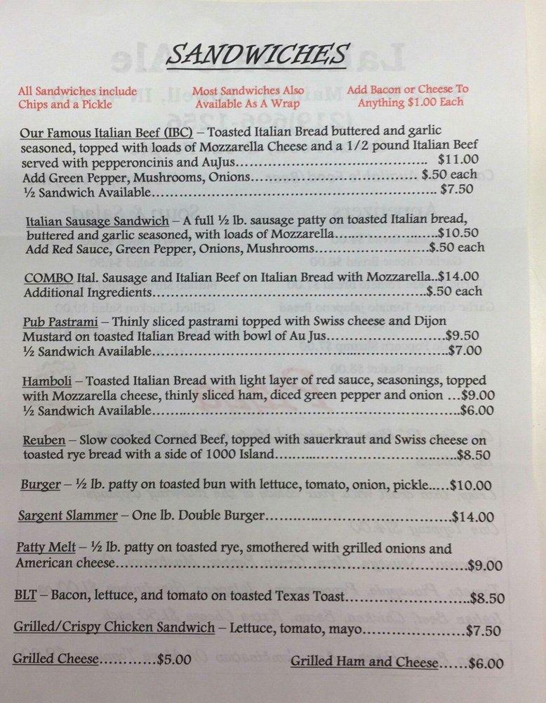 Menu at Lake Dale Ale pub & bar, Lowell