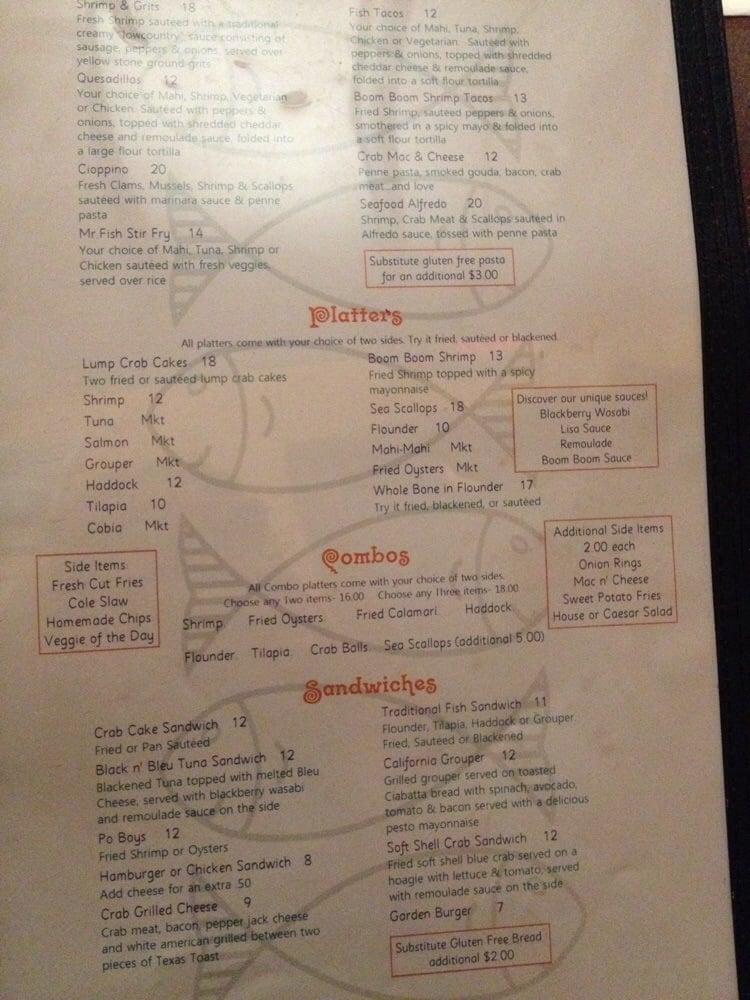 Menu at Mr. Fish Seafood Restaurant, Myrtle Beach