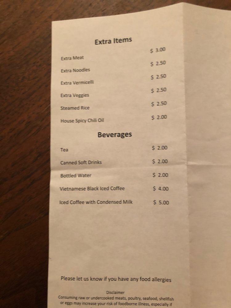 Menu at Night Owl Vietnamese Cuisine restaurant, Calgary