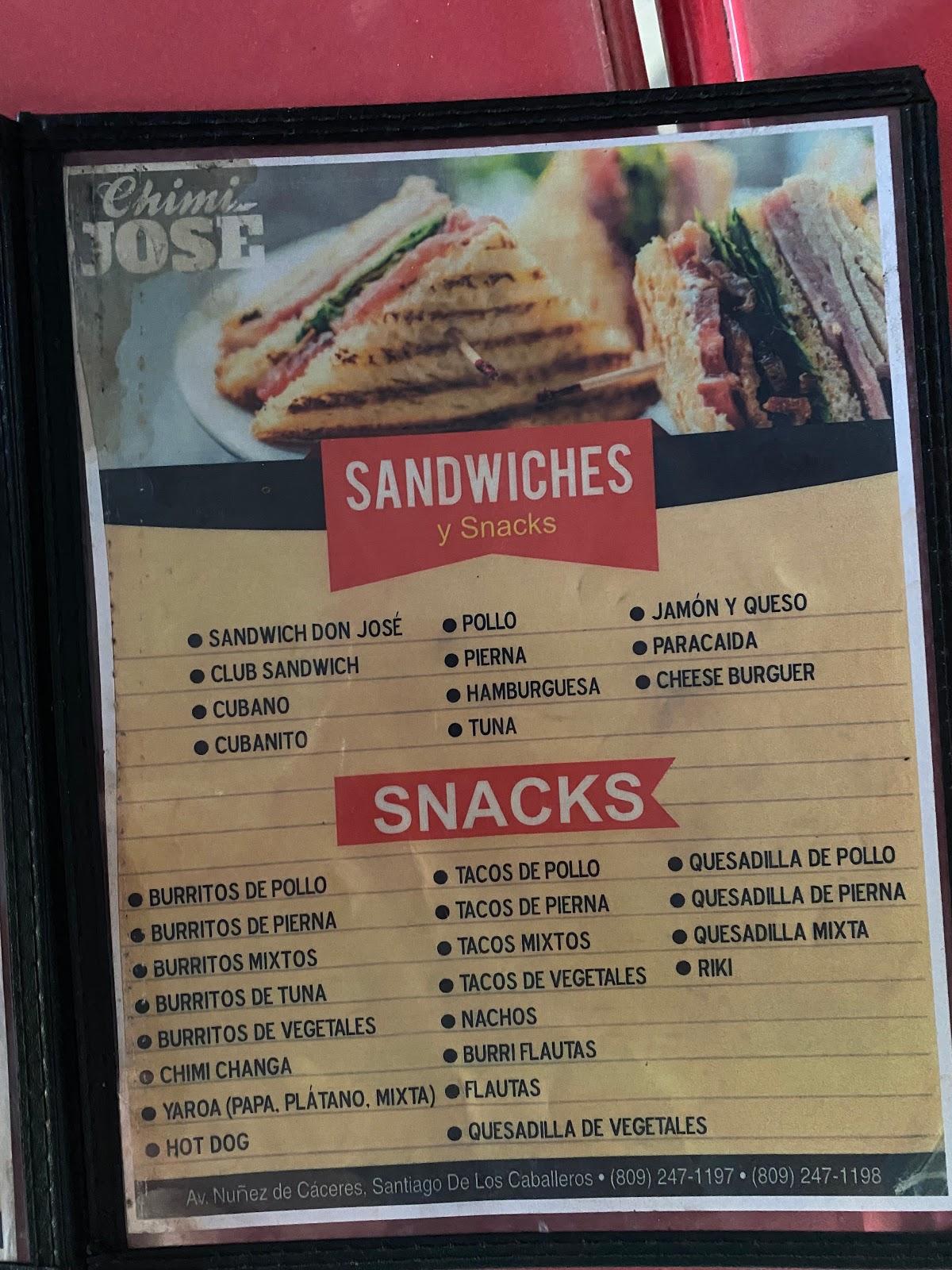 Menu at Parada Chimi José restaurant, Santiago De Los Caballeros