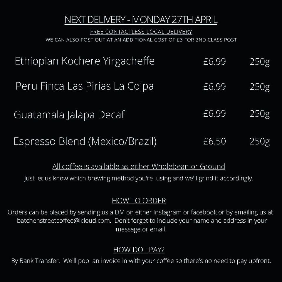 Menu at Batchen Street Coffee cafe, Elgin