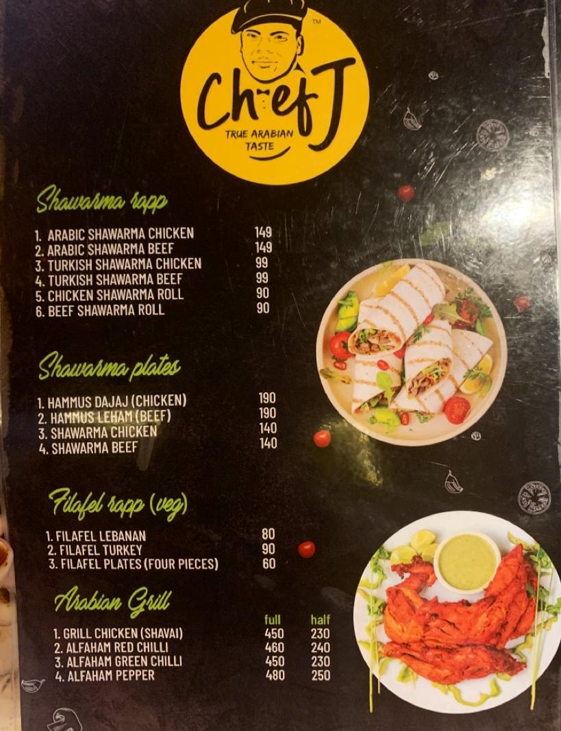 Menu at Chef J, Thalassery, AVK Nair Road