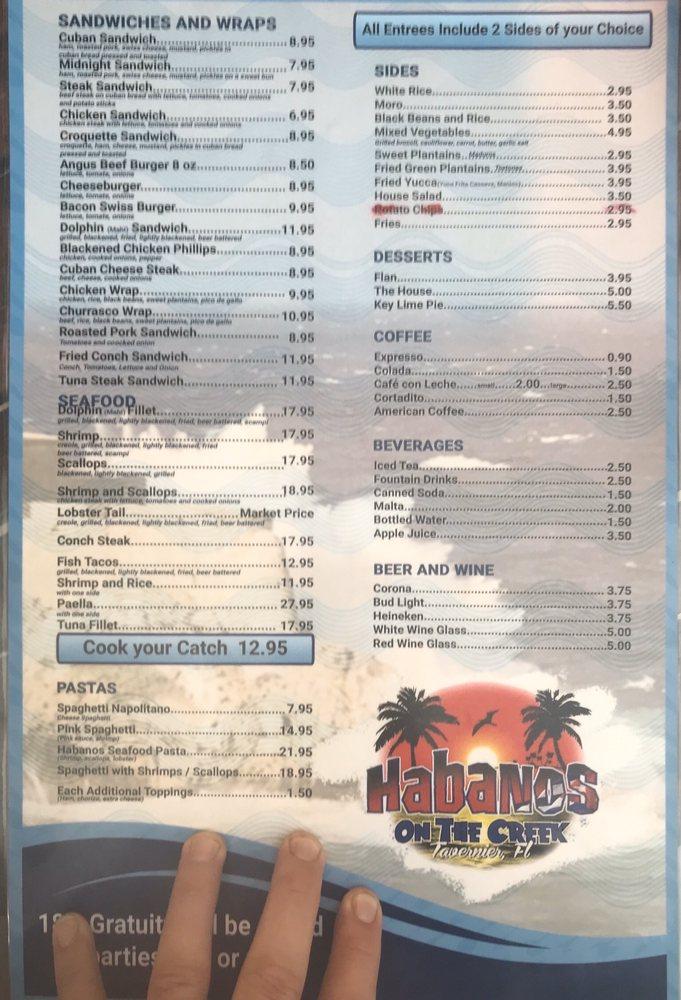 Menu at Habanos On The Creek restaurant, Tavernier