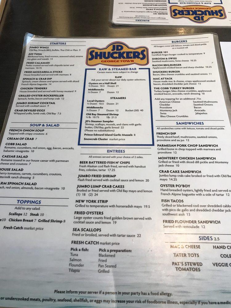 Menu at JD Shuckers Georgetown desserts, Georgetown