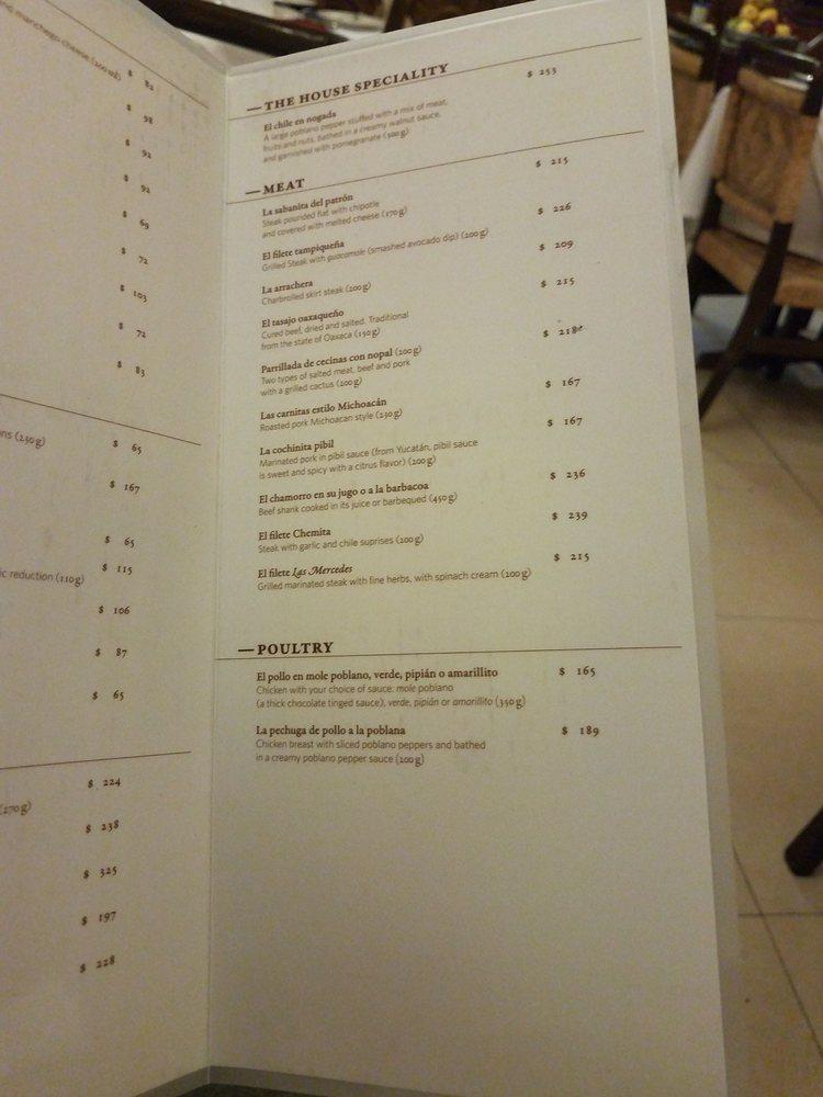 Menu at Las Mercedes steakhouse, Mexico City