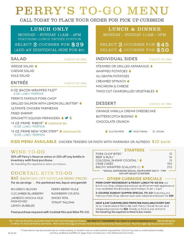 Menu at Perry's Steakhouse & Grille, Coral Gables