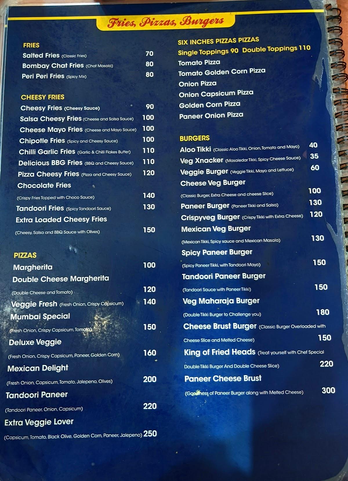 Menu at Raju Sandwich and burger corner, Mumbai