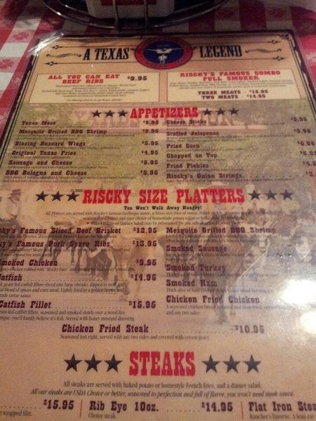 Menu at Riscky's BAR-B-Q, Fort Worth, 300 Main St