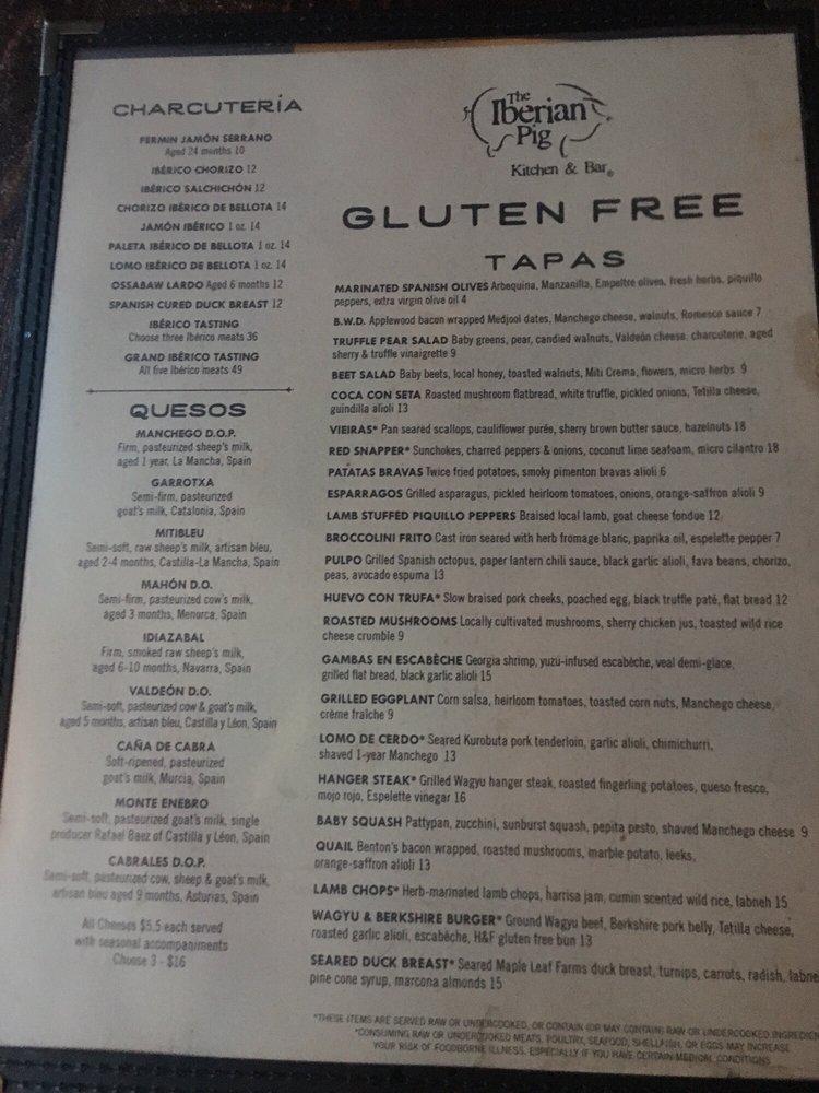 Menu at The Iberian Pig restaurant, Decatur, 121 Sycamore St
