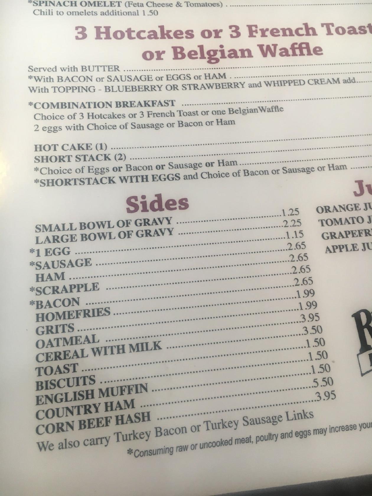 Menu at Yorkshire Restaurant, Manassas