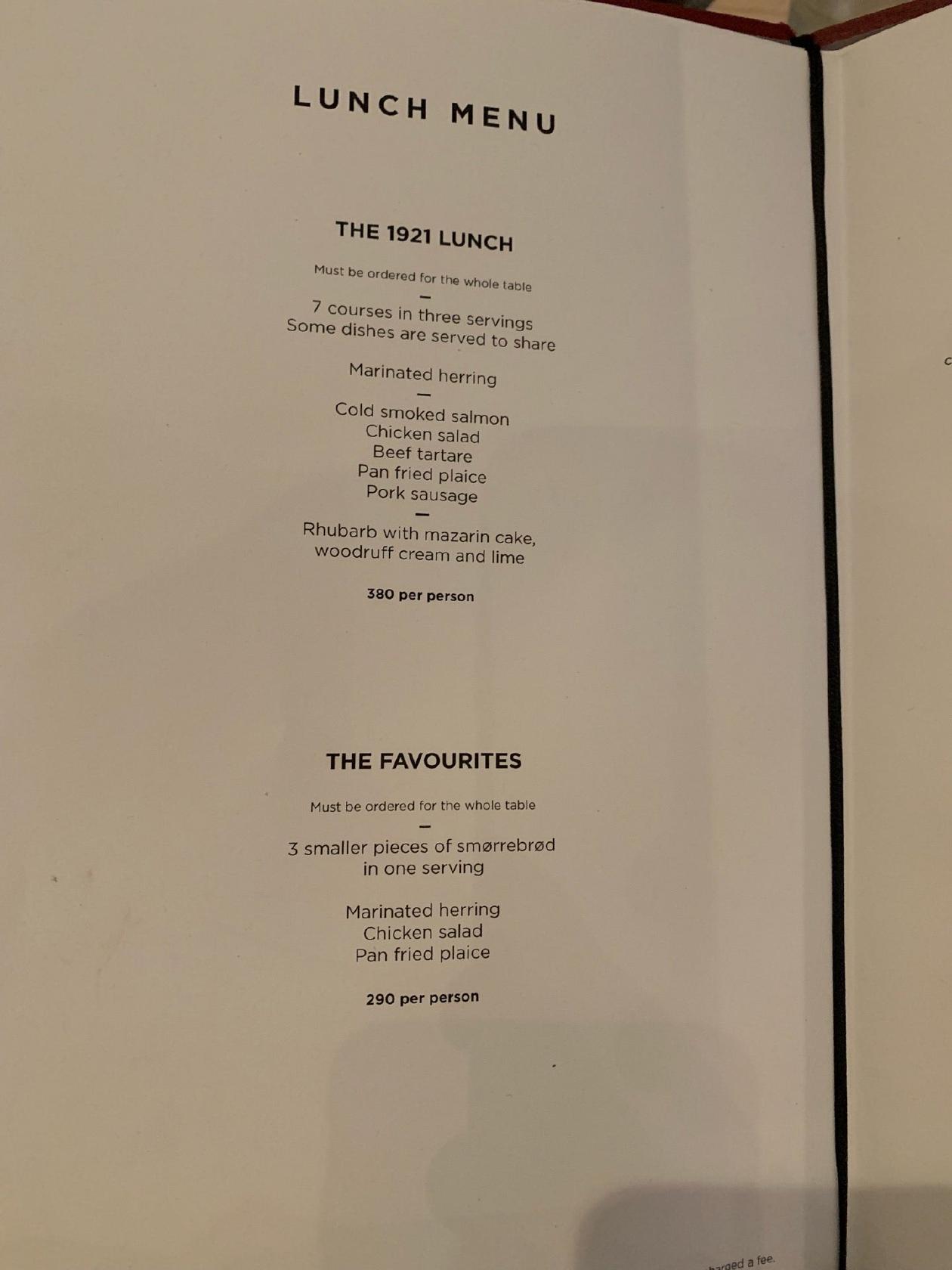 Menu at Aamanns 1921 restaurant, Copenhagen