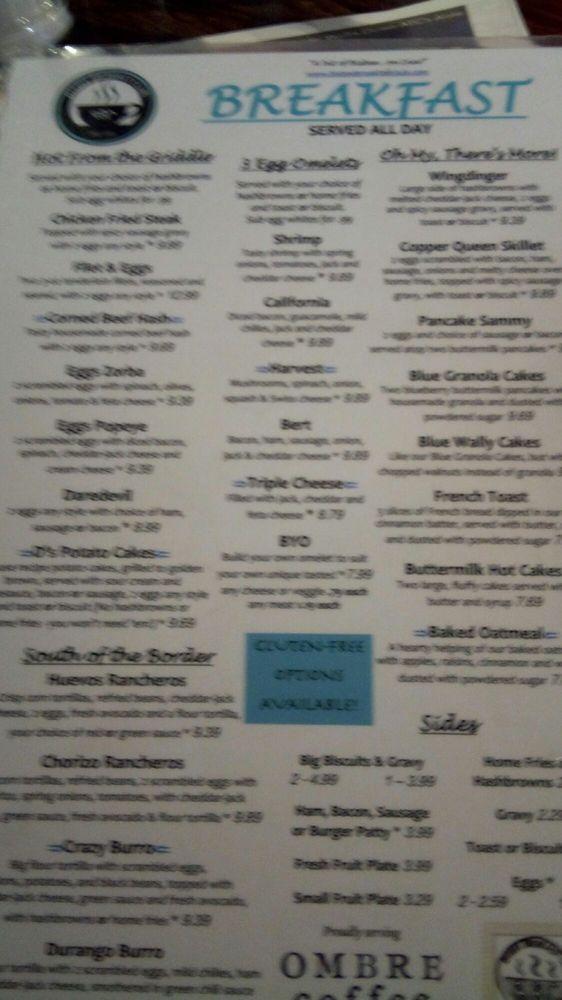 Menu at Bisbee Breakfast Club, Tucson, W Ina Rd