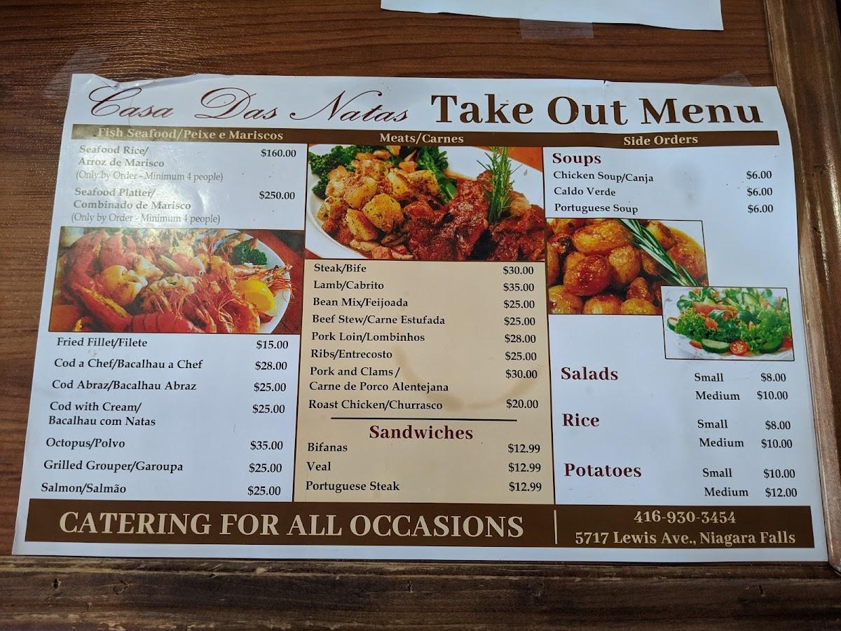 Menu at Casa Das Natas cafe, Niagara Falls