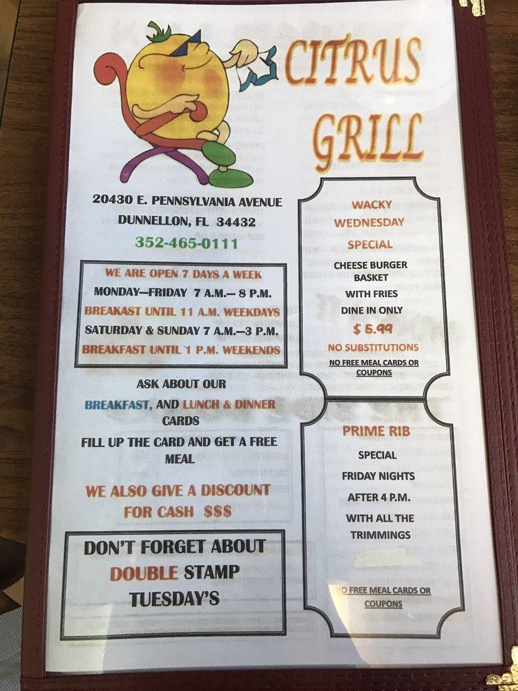 Carta del restaurante Citrus Grill, Dunnellon, E Pennsylvania Ave