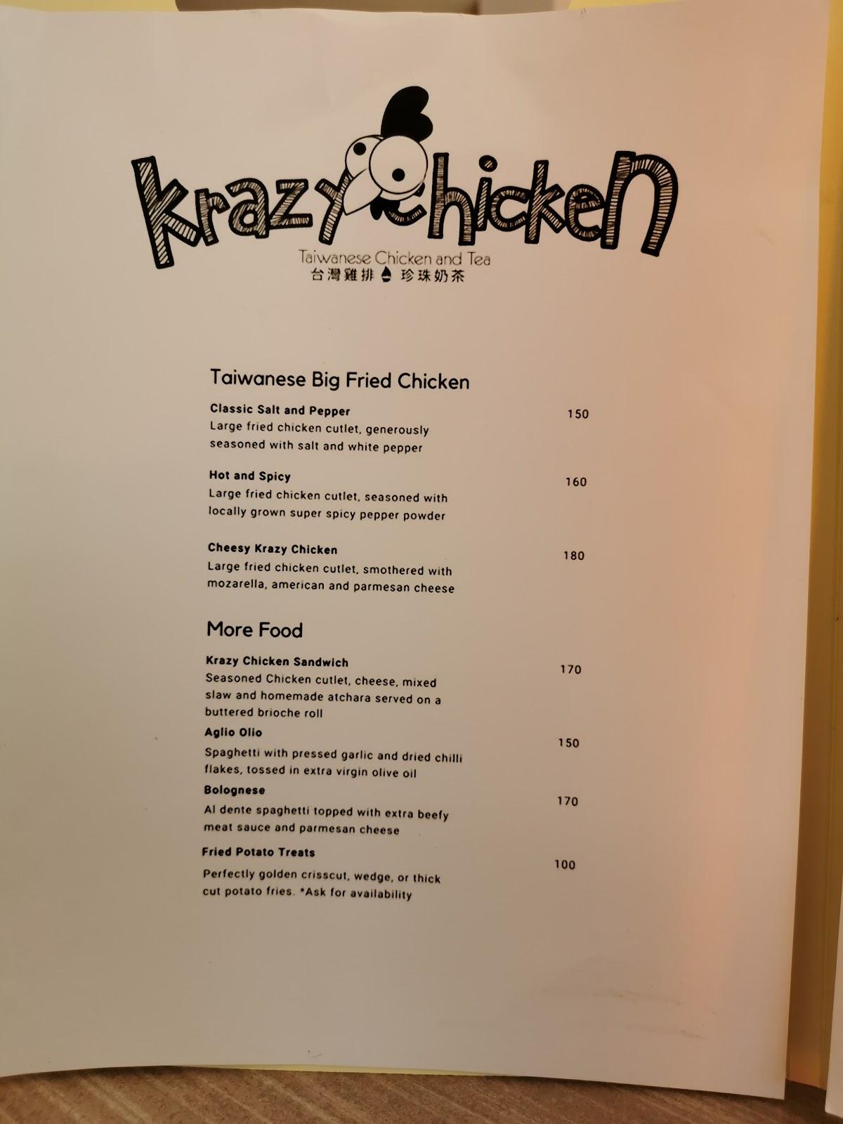 Menu at Krazy Chicken PH restaurant, Davao City