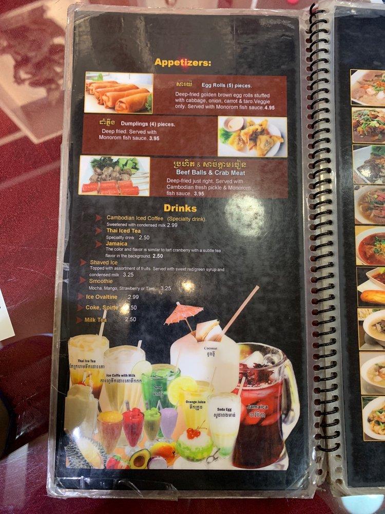 Menu at Monorom Cambodian Restaurant, Long Beach