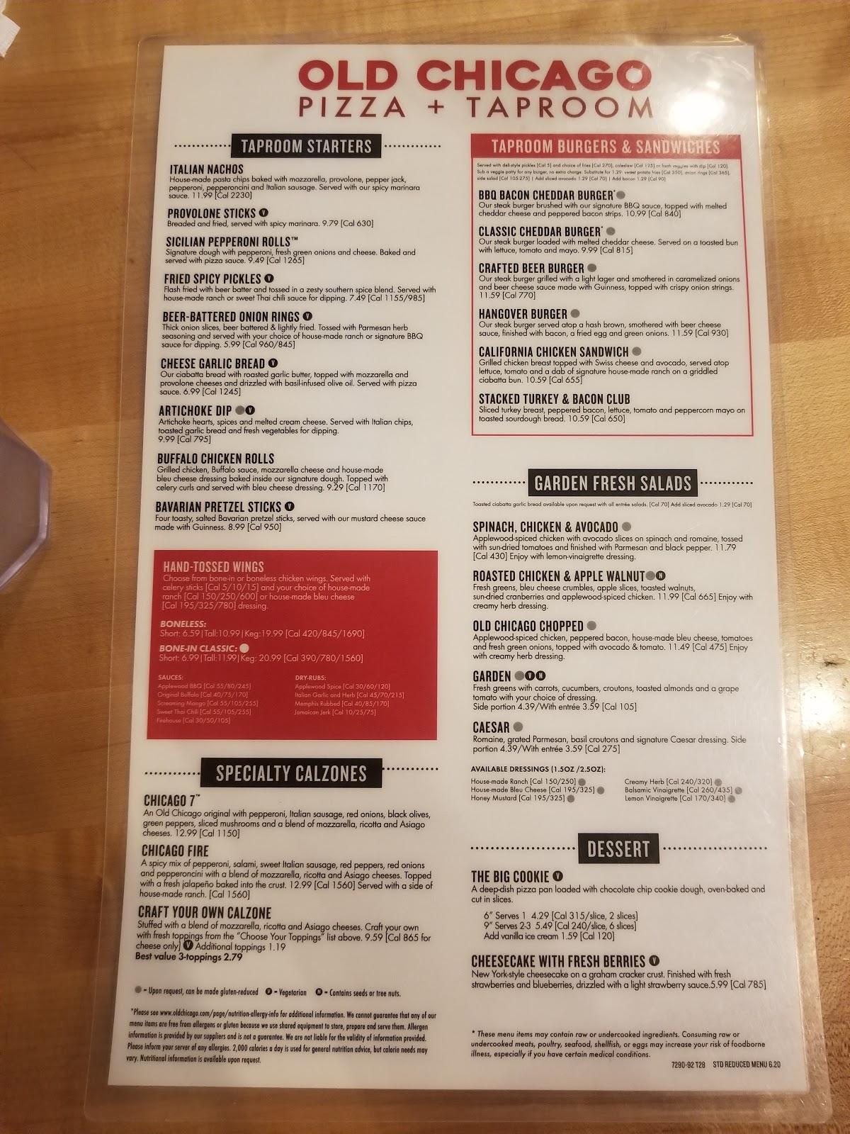 Menu at Old Chicago Pizza + Taproom pub & bar, Rogers