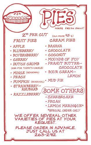 Menu at Panhandler Pies Restaurant & Bakery, Sandpoint
