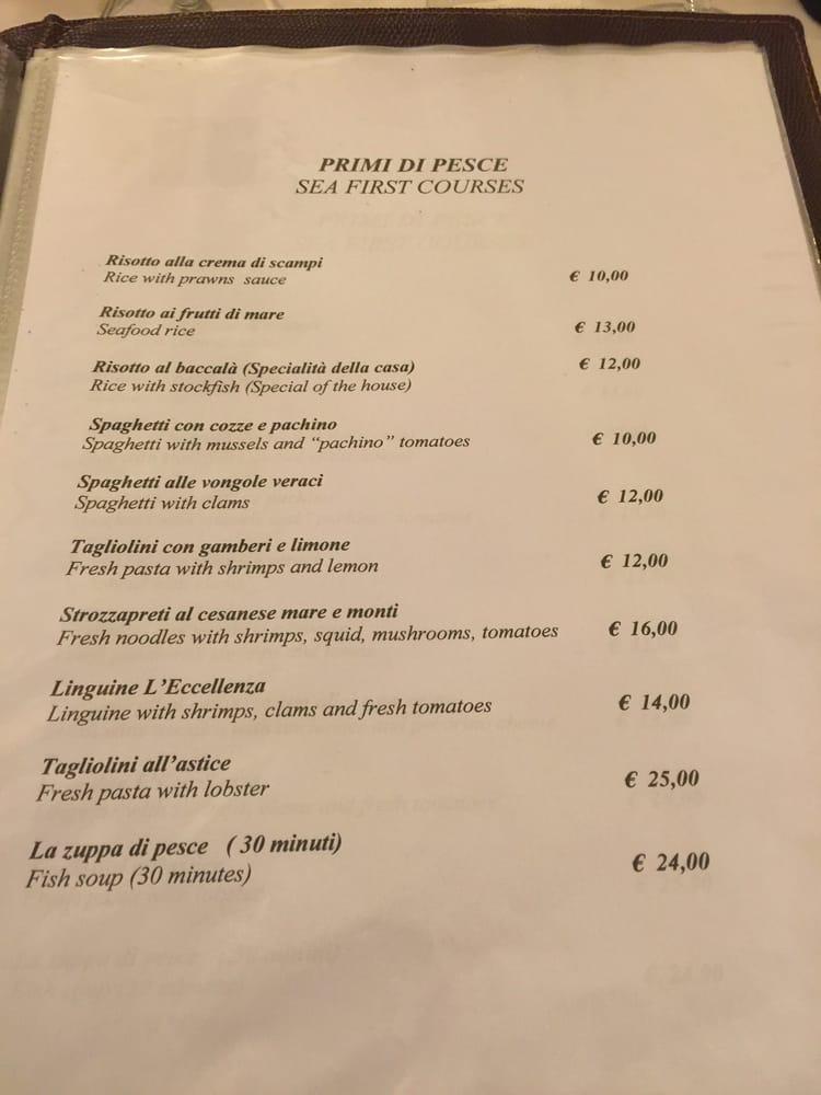 Menu da Ristorante 'L'Eccellenza' di Corsetti in Borgo, Roma, Via Plauto