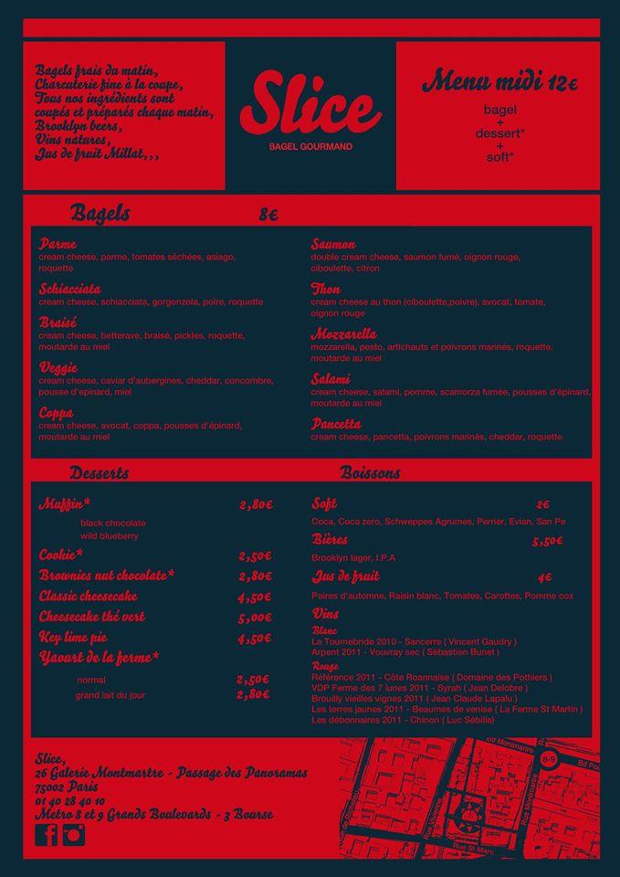 Menu at Slice restaurant, Paris