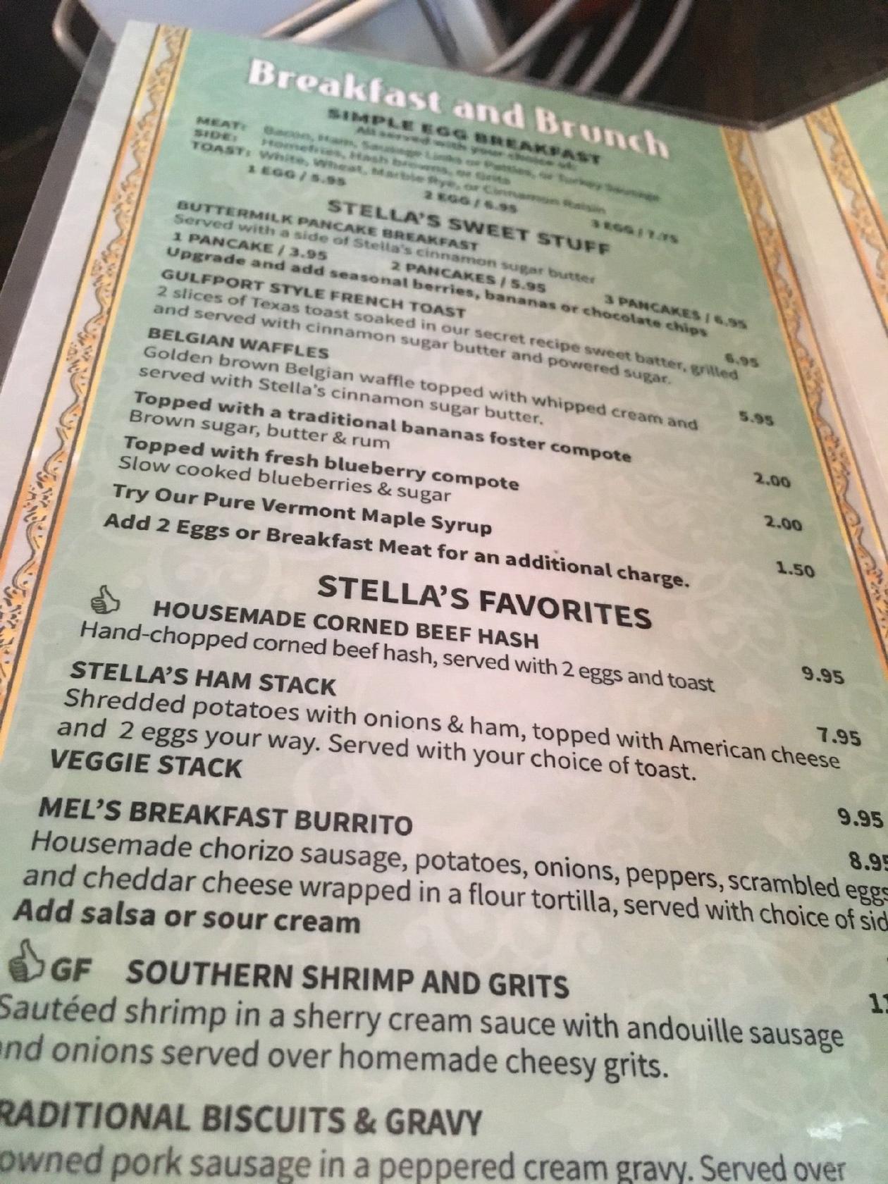 Menu at Stella's Deli restaurant, Gulfport