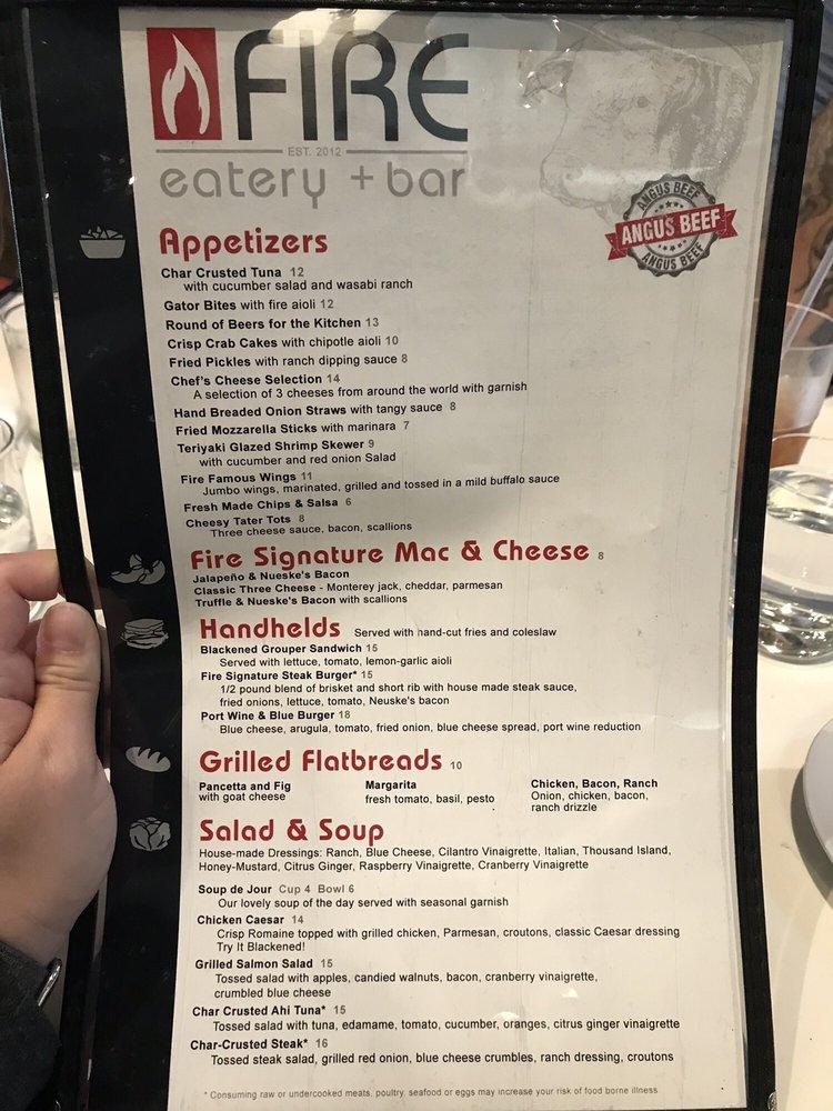Menu at THE FIRE RESTAURANT, Winter Haven