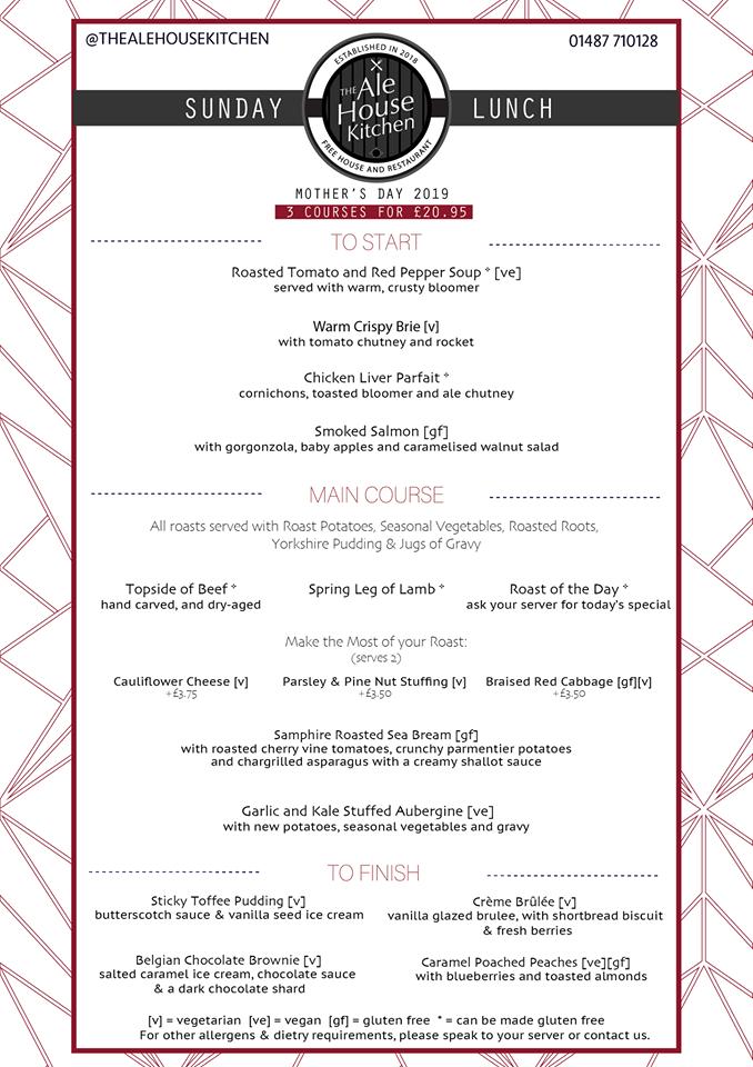 Menu at The Ale House Kitchen pub & bar, Ramsey