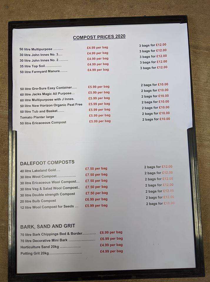 Menu at The Pot Place cafe, England