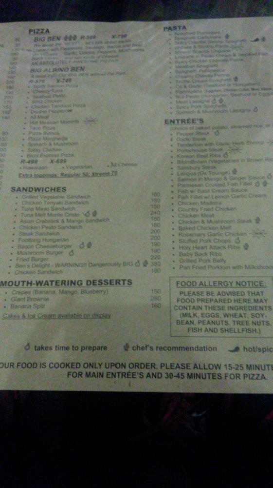Menu at Xtremely Xpresso Cafe, Olongapo, #1 Dewey Avenue Subic Bay ...