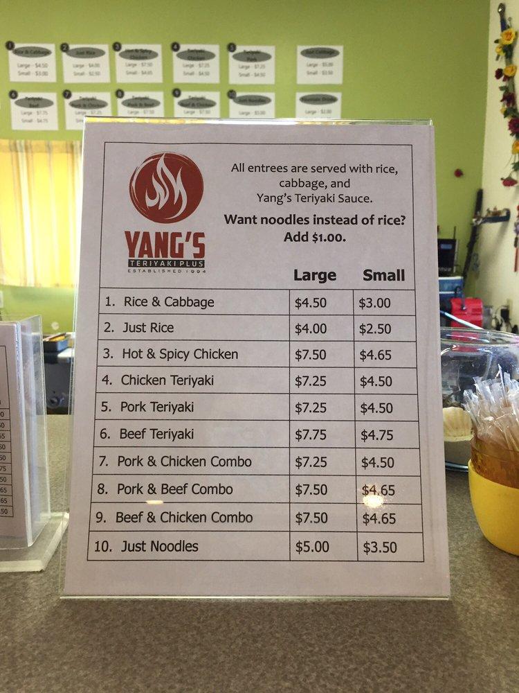 Menu at Yang's Teriyaki restaurant, Monmouth