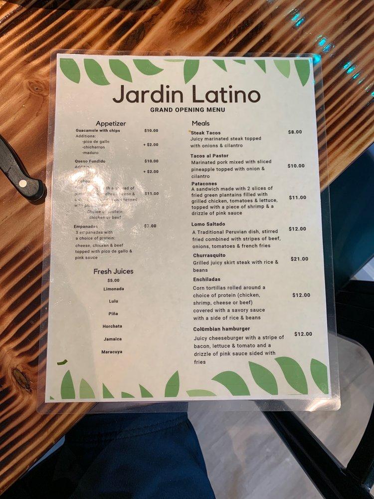 Menu at Jardín Latino restaurant, Pompton Lakes