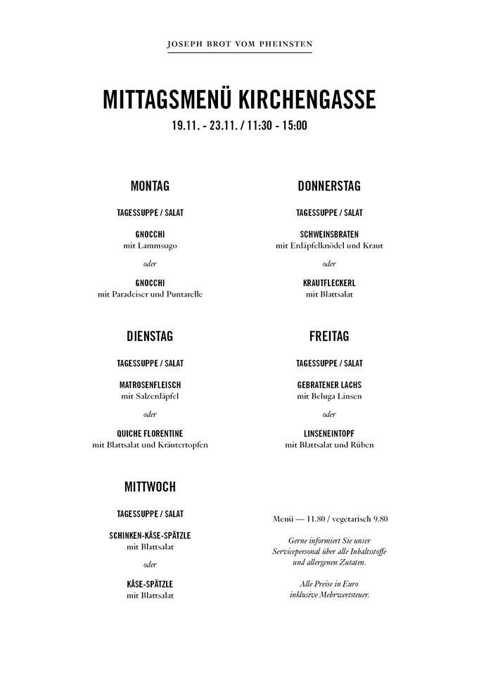 Menu at Joseph Brot Kirchengasse, Vienna