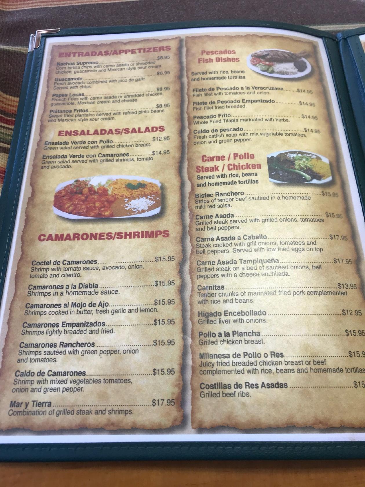 Carta del restaurante La Quinta, San Francisco