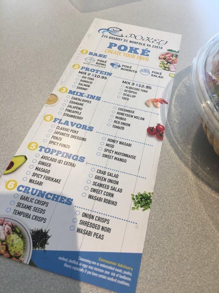 Menu at Pokey restaurant, Norfolk