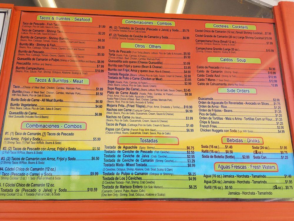 Menu at Tacos Ensenada restaurant, South Gate